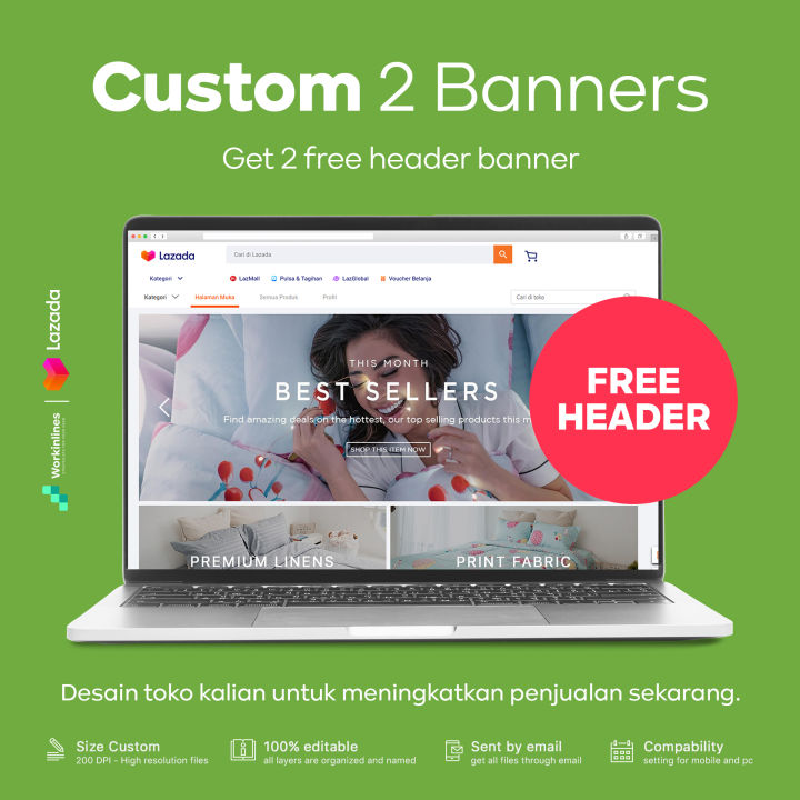 WORKINLINES - Desain Toko - 2 Banner Custom + FREE Header | Lazada ...