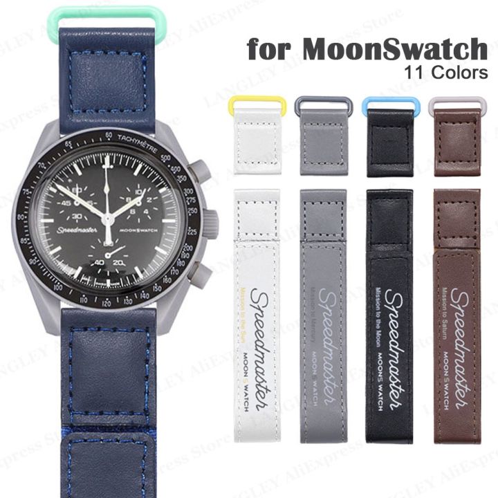 【hot】 for Omega X Swatch 20mm Leather Moonswatch Seamaster 300 Men ...