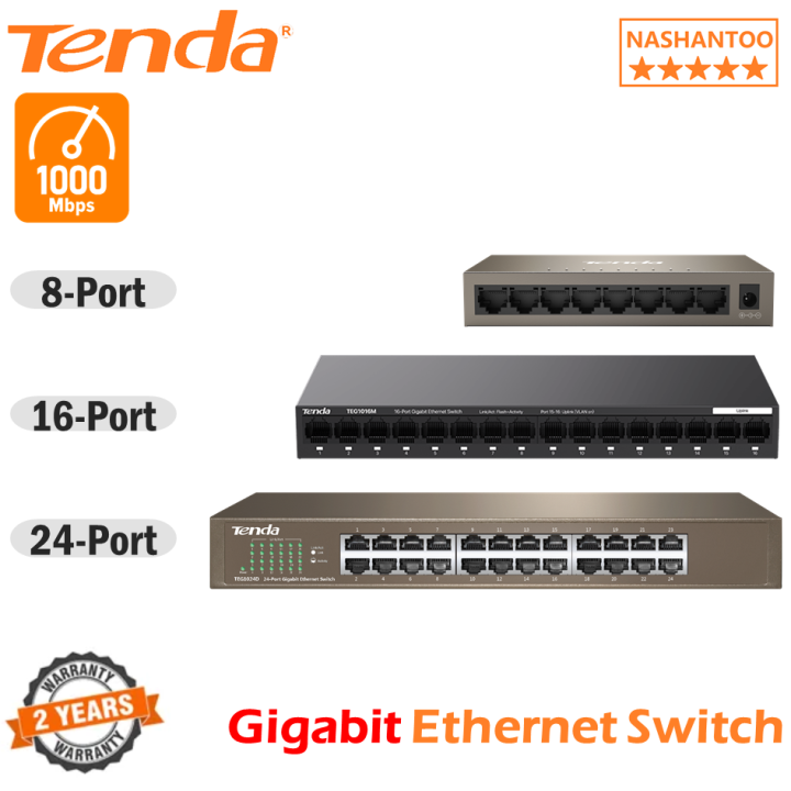 Tenda 8Port/16Port/24Port Gigabit Ethernet Switch 10/100/1000 Mbps Auto ...