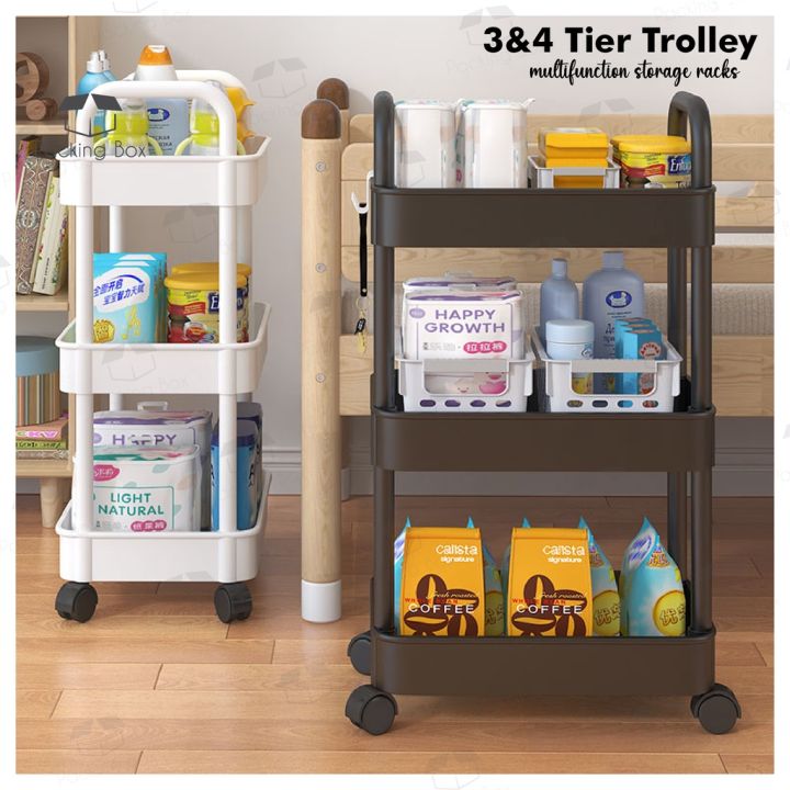 3/4 Tier Multifunction Storage Trolley Rack Office Shelves Home Kitchen ...