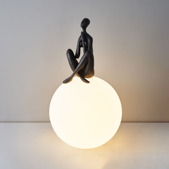 Human Figure Sculpture Art Table Lamp Sculpture Holding Ball Bedside ...