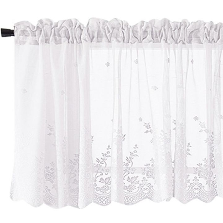 Elegant Kitchen Coffee Lace Hem Short Curtain Flower Print Mesh Modern ...