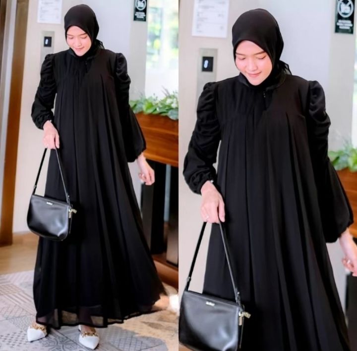 Gamis lebaran2026 model gamis terbaru dress wanita gamis hitam polos ...
