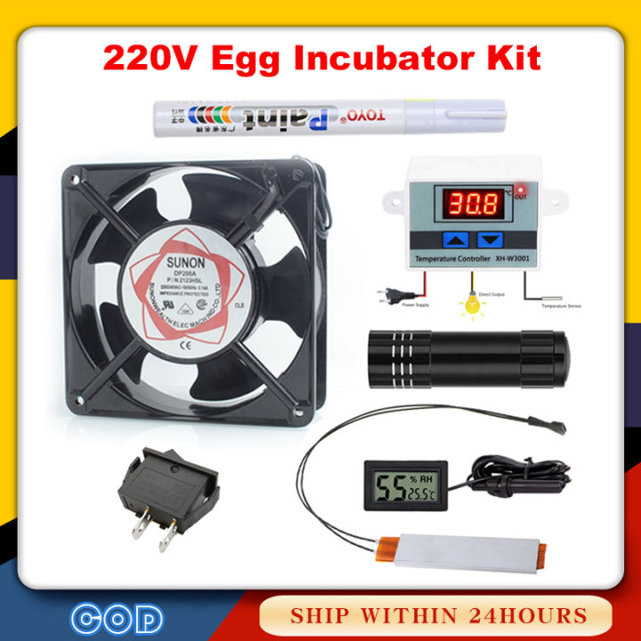 7 in1 DIY Egg Incubator Parts Kit Thermostat Blower Fan Thermohygometer Egg Candling Flashlight ...