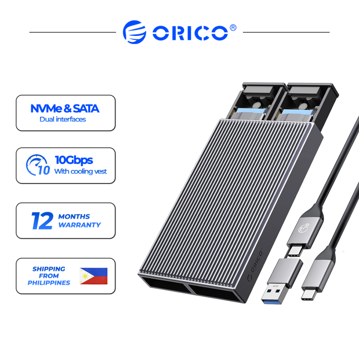 ORICO Dual Bay M2 NVMe SSD Case อลูมิเนียม10Gbps สำหรับ M Key M & B Key ...