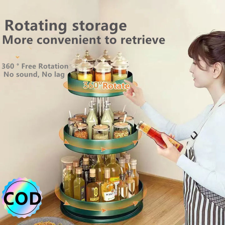 Metal Material Kitchen 360° Rotating Seasoning Rack Condiments Storage ...