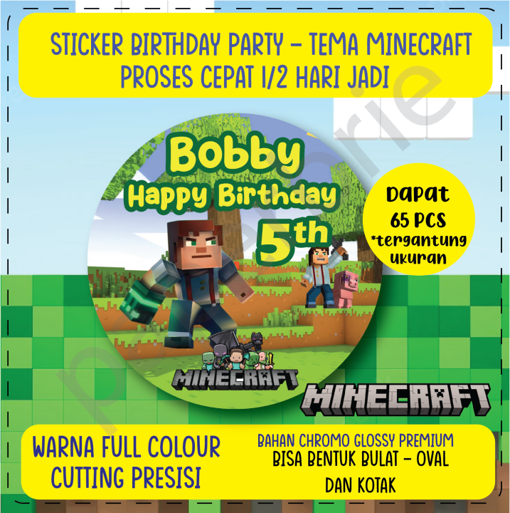 label stiker MINECRAFT Ulang Tahun Anak - sticker birthday party stiker ...