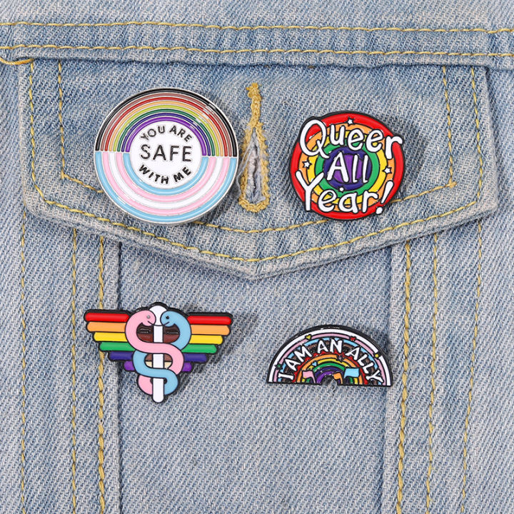 You Are Safe With Me Enamel Pin Creative Rainbow Pride Brooches Lapel