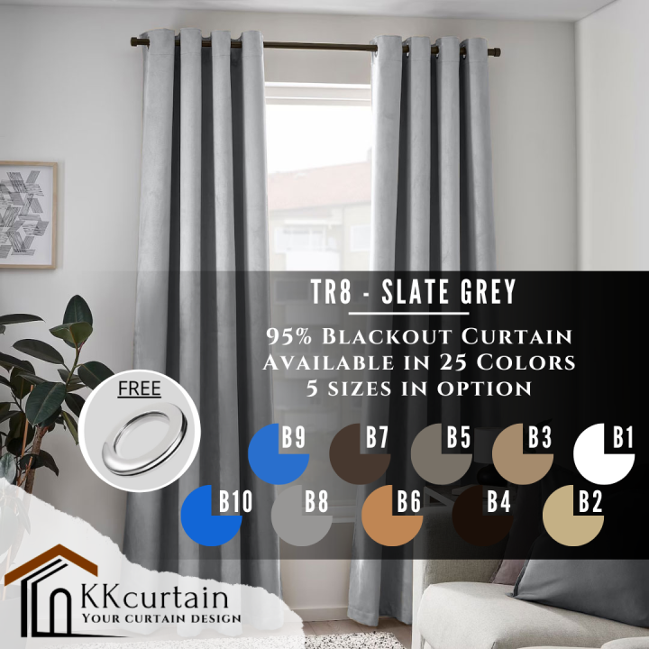 TR8 - ReadyMade 95% Blackout Curtain (SLATE GREY) Langsir Siap Jahit ...