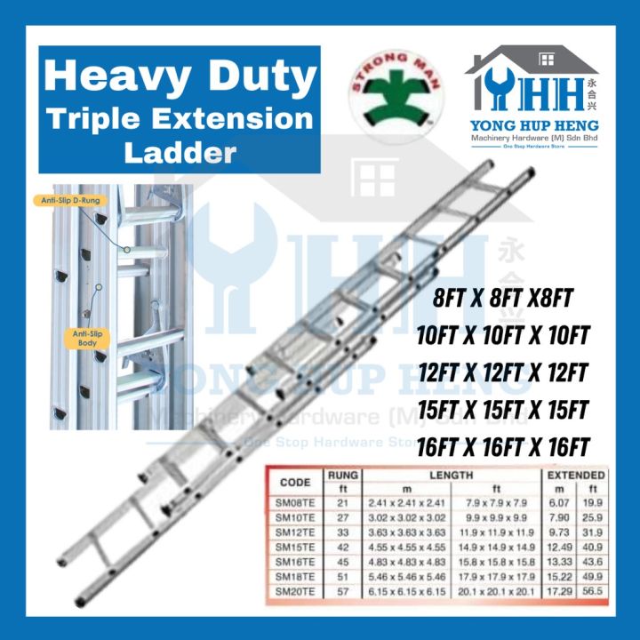 STRONGMAN Rungs Heavy Duty Triple Extension Ladder~ 10'X 10' X10'(FEET ...