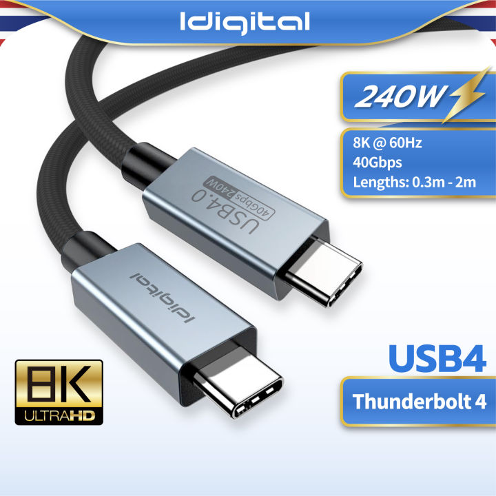 Idigital สายชาร์จเร็ว USB4 Type-C, สายข้อมูล Thunderbolt 4 รองรับ PD240W, 40Gbps, 8K 60Hz, ความ ...