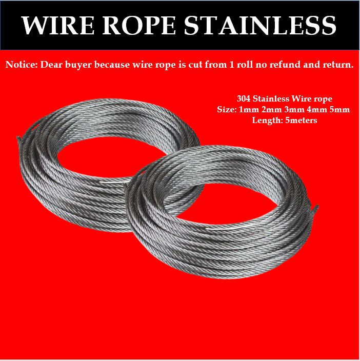 Toyu 5 Meters 304 Stainless Cable 1mm 2mm 3mm 4mm 5mm 6mm Wire Rope ...