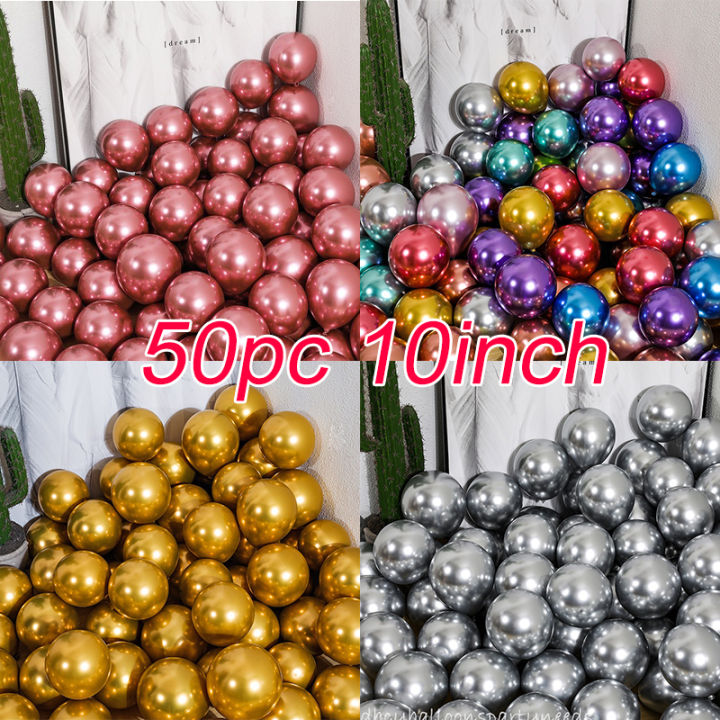 50pcs10inch Chrome Balloon Metallic Latex Chromium Balloon Birthday ...