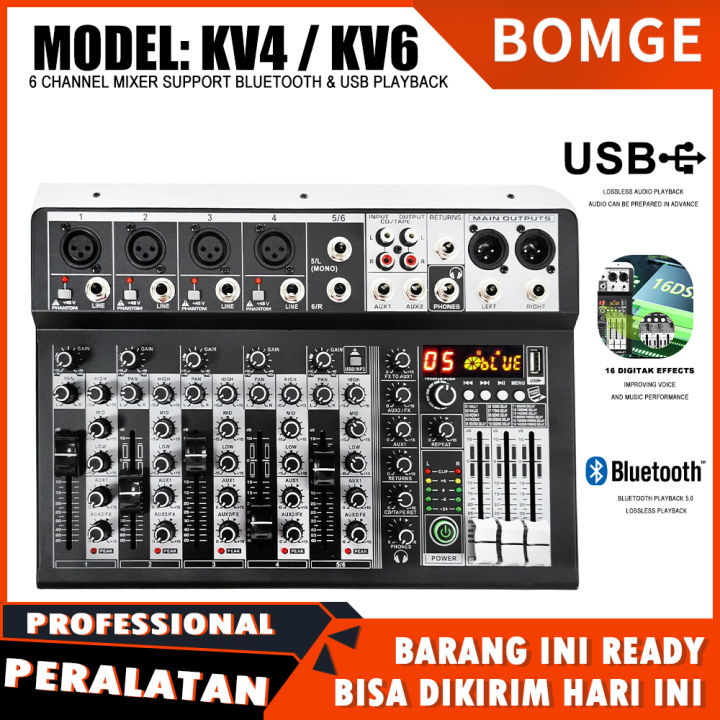BOMGE 4/6 Channel Audio Interface Sound Board Mixing Console 16-Bit DSP ...