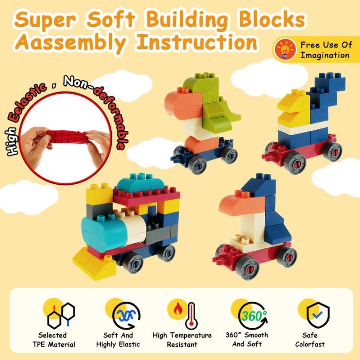 74/77PcsTrains Blocks Toy Kit Montessori Building Blocks Soft TPE ...