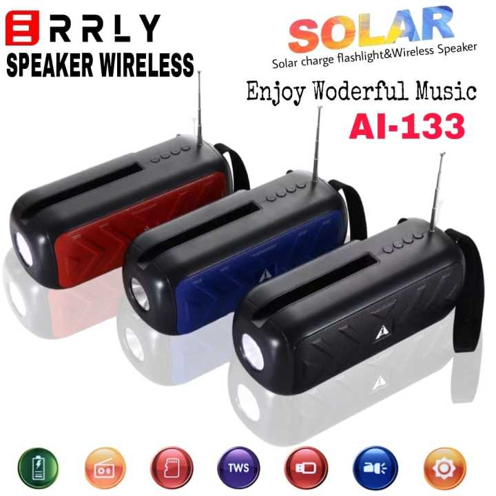 Speaker Bluetooh Wireless Portable AI 133 Speaker Solar Recharge Panel Surya Antena Radio Senter ...