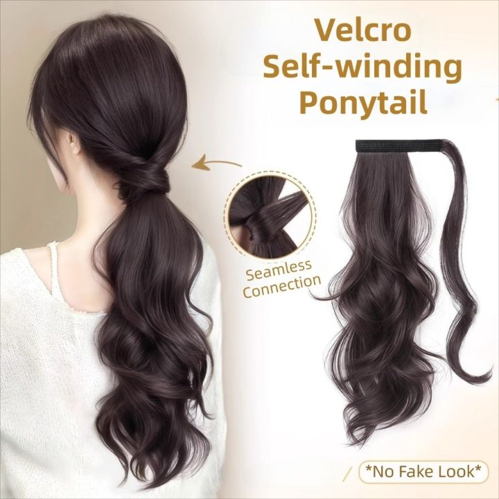 FULUPUGANG Tóc nối Bím tóc xoăn dài Tổng hợp Clip Ins Quấn quanh đuôi ...