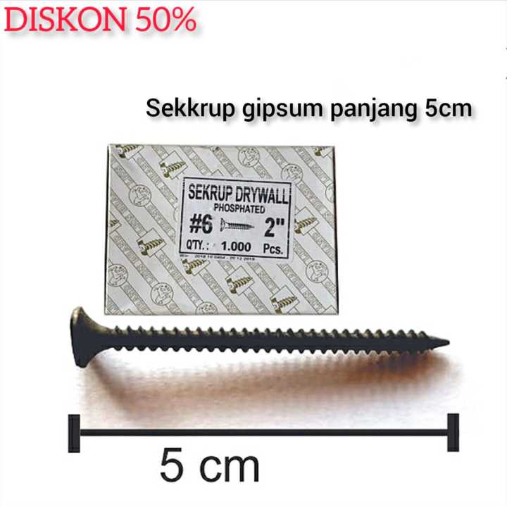 200pcs skrup gypsum PANJANG 5cm sekrup gipsum 6x2" sekrup hitam 6 x2" panjang 5 cm isi 200pcs ...