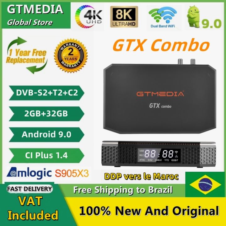 GTMEDIA GTX Combo TV Box 4K 8K Android 9.0+DVB-S2/T2/C2 2G+32G Support ...