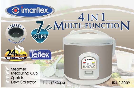 Imarflex 4 in 1 Multi-Function Rice Cooker IRJ-1200Y 7 Cups | Lazada PH