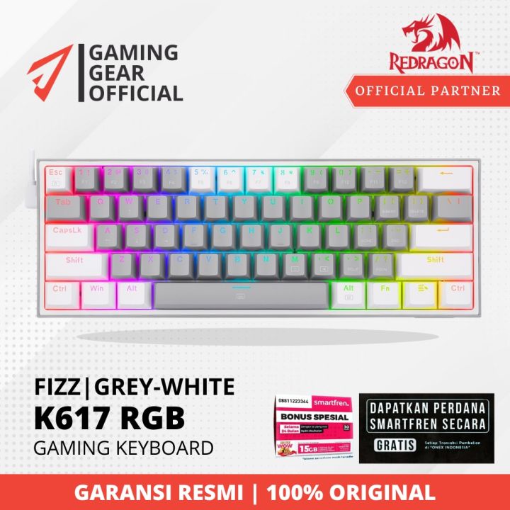 [100% ORI] Redragon Mechanical Gaming Keyboard 60% GREY WHITE FIZZ ...