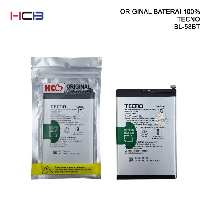 BATERAI TECNO BL-58BT TECNO POVA LD7 ORIGINAL 100% | Lazada Indonesia
