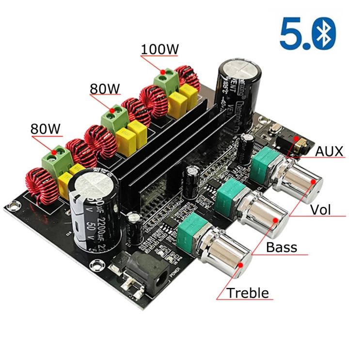 2*80W+100W Bluetooth 5.0 TPA3116D2 Power Subwoofer Amplifier Board 2.1 Channel TPA3116 Audio ...