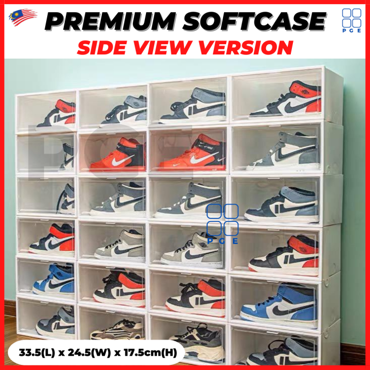 【Side View】 Clear Transparent Large Stackable Interlock Side Open Shoe ...
