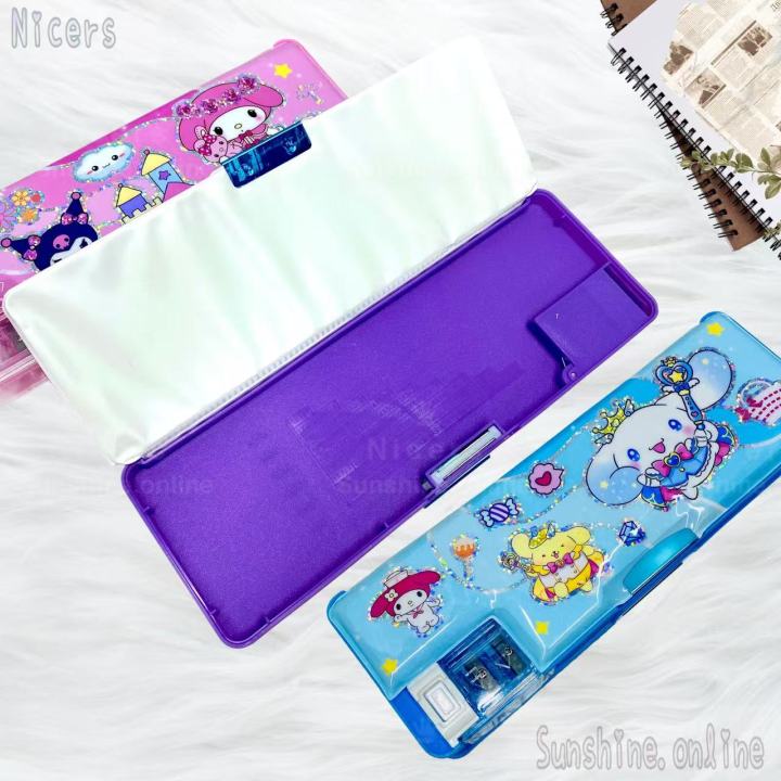 Sanrio Plastic Pencil Box W/sharpener Double Sided Magnetic Snaps with ...