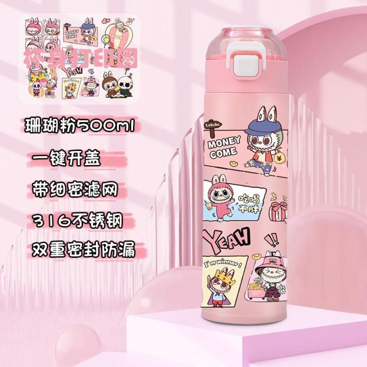 Labubu 500ML Thermos Bottle Water Bottle Drinking Glasses Bounce Open Cover Portable 304 / 316 ...