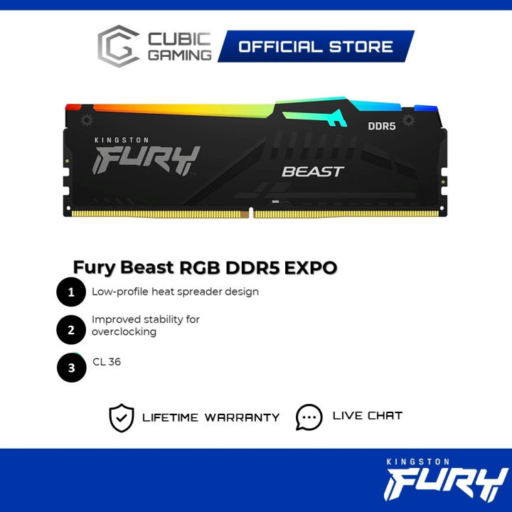 Kingston Fury Beast Black RGB DDR5 EXPO 5200/5600/6000 MHz DIMM Memory RAM (8GB/16GB/32GB/64GB ...