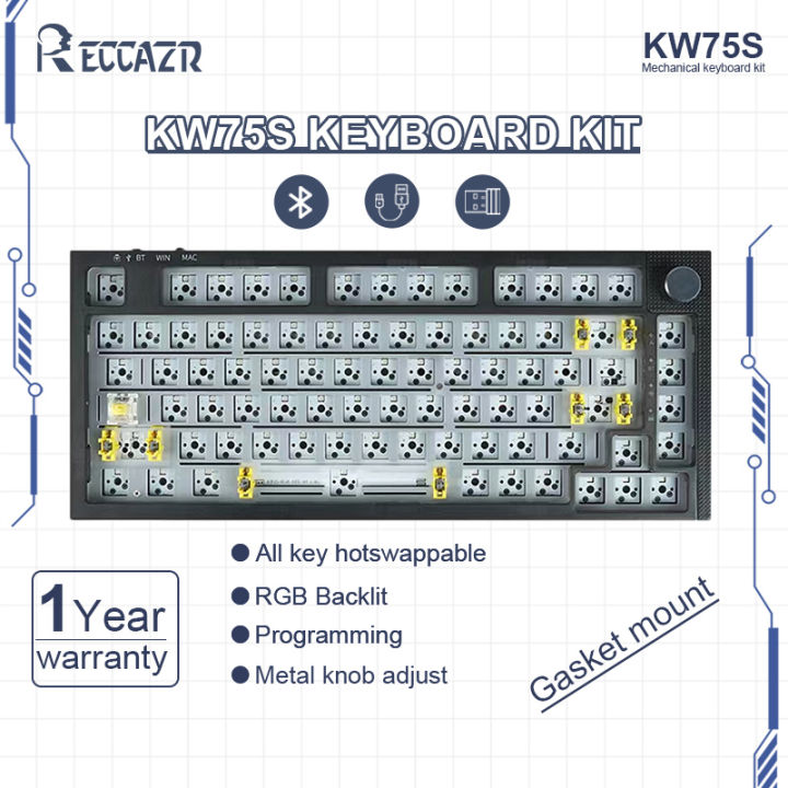 RECCAZR KW75S Custom Wireless Mechanical Keyboard Kit RGB Backlit Tri ...
