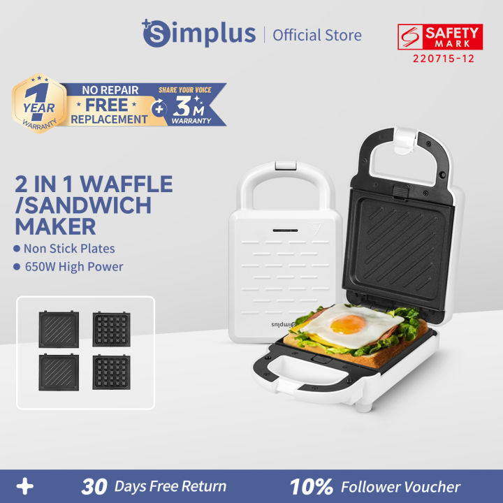 Simplus Sandwich Maker Waffle, 650W, Removable Plate, Overheat ...