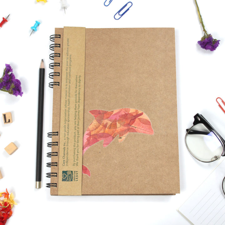 Notebook Kraft with Real Pressed Flower Artwork - DOLPHIN (60 Leaves ...