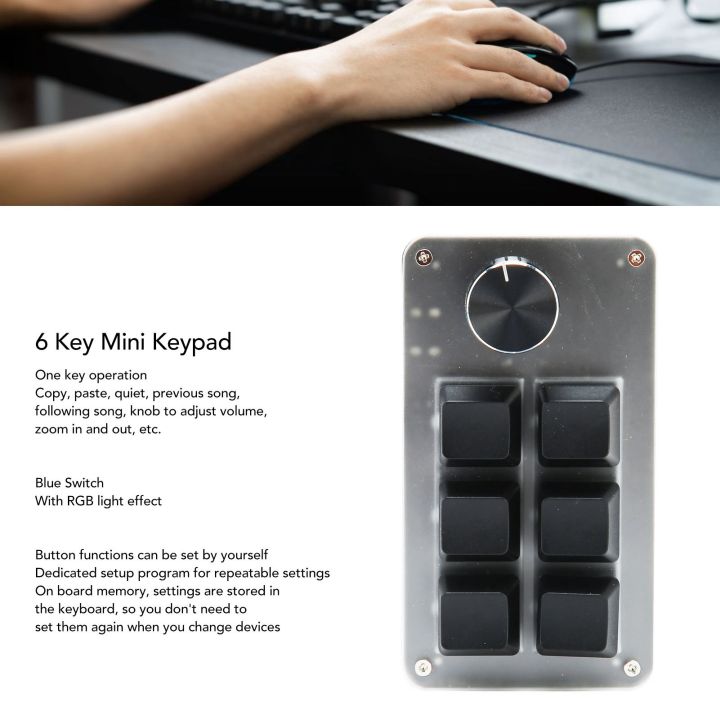 One Handed Keypad Mini Keypad Blue Switch 6 Key with Knob RGB Light for ...