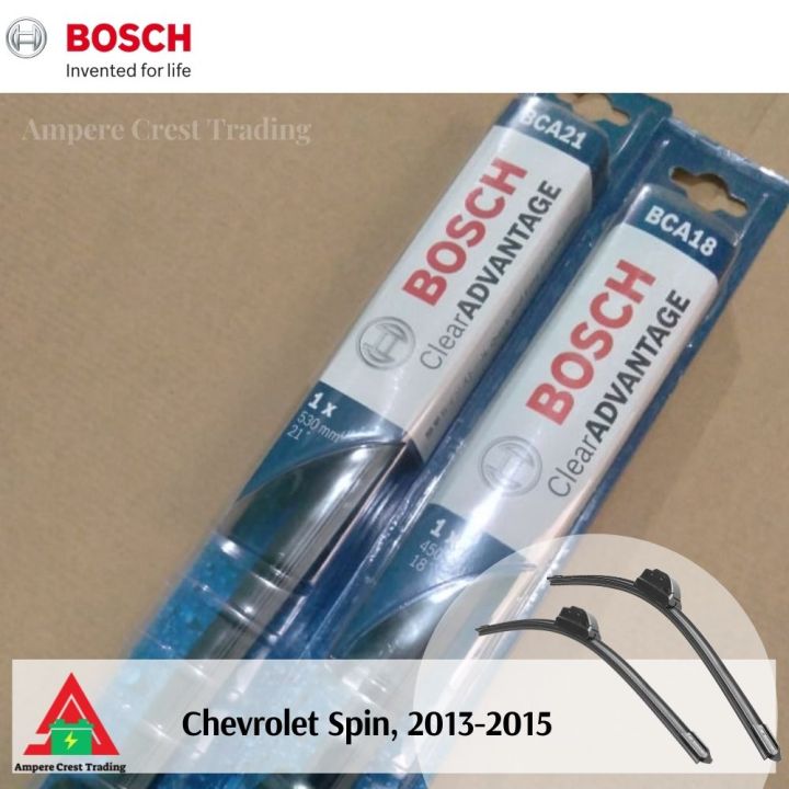 Bosch Clear Advantage Wiper Blade (Set of 2, 21+18) for Chevrolet Spin, 2013-2015 (21/18) Banana ...