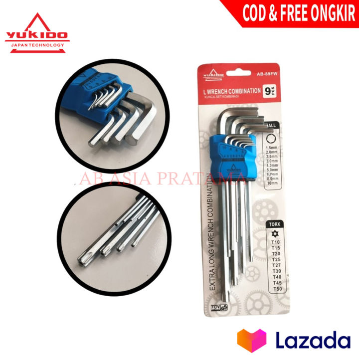 Kunci L Panjang + Short L Bintang Kombinasi 9 Pcs Hexagonal Tamper Torx ...