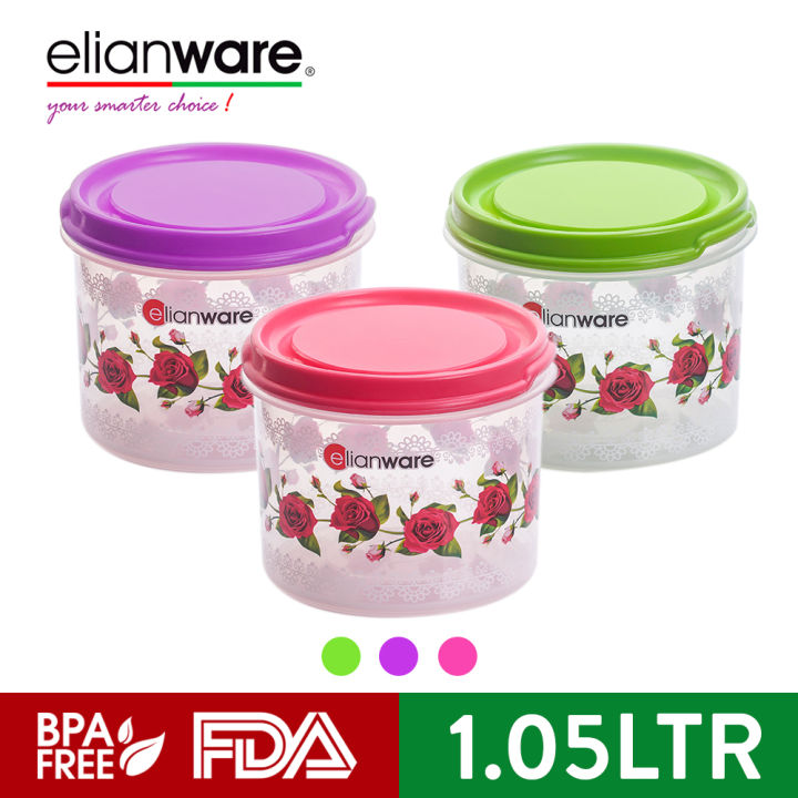 Elianware Rose Series Round (1.05L/1.7Ltr) Microwavable Food Container ...