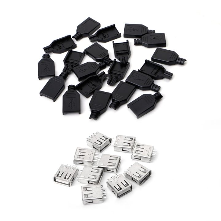 10 Sets Type A Female Usb 4 Pin Plug Socket Jack Connector W Black Plastic Cover Diy Lazada