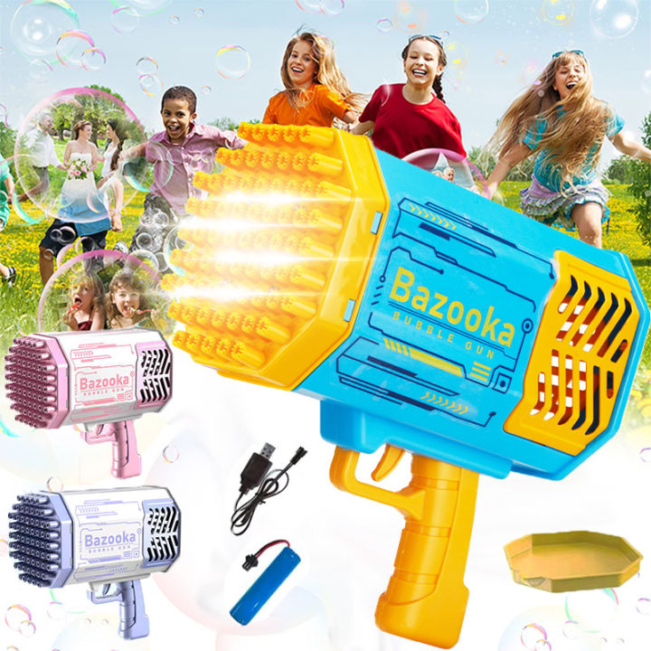 32/69-Holes Bubble Gun with LED Lights Rainbow Bubble Machine Bubbles ...