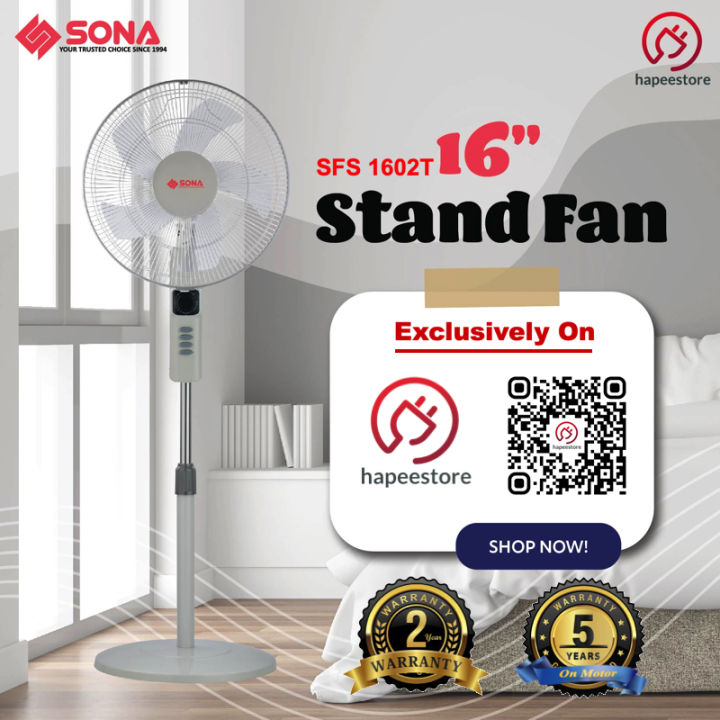 SONA 16" 5 Blade Stand Fan SFS1602T SFS 1602T (5 Years Motor Warranty ...