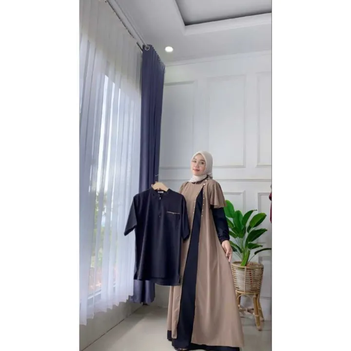 Sayla Gamis abaya dan set couple hari raya bahan tiffany twill mix ...