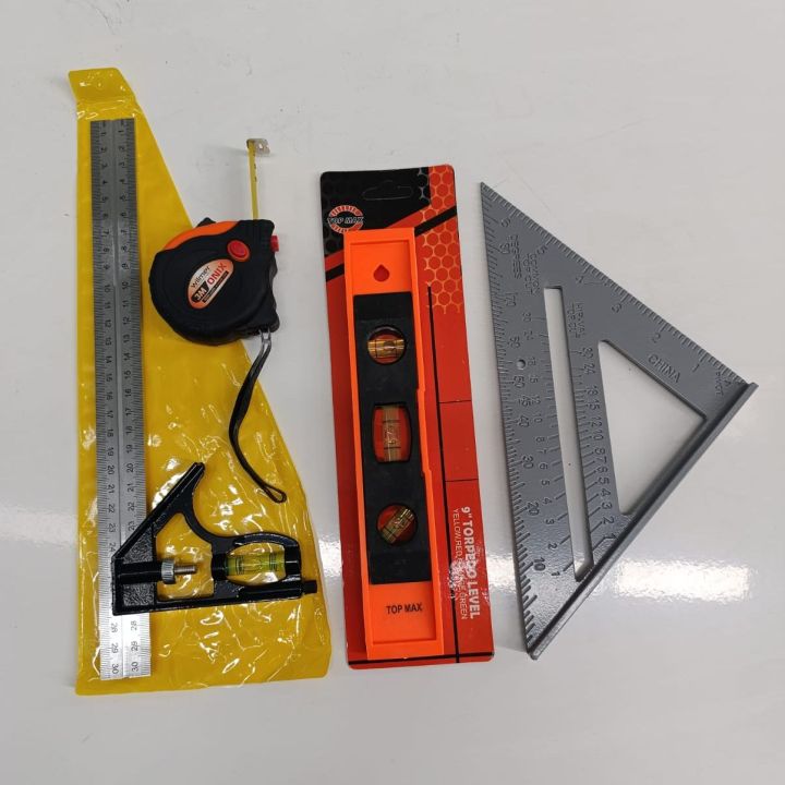 Paket (4item) Penggaris Siku L Waterpass + Penggaris Segitiga Siku ...