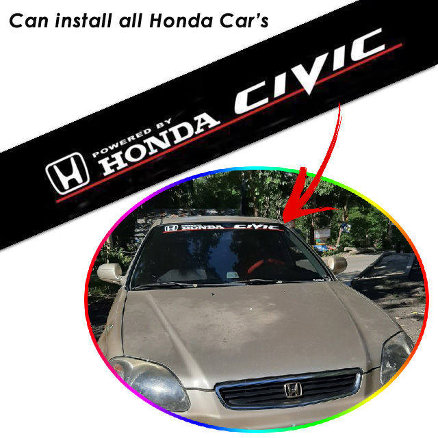 Car Honda Civic Universal Windshield sticker Decal with Black Background and Reflector Letters ...