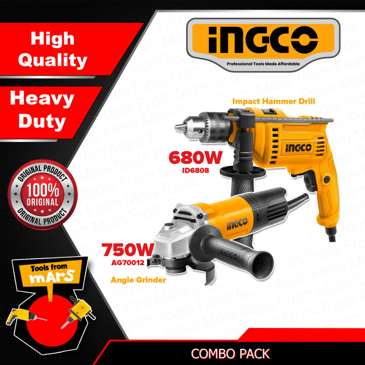 INGCO 750W Angle Grinder Side Grinder AG70012 PLUS 680W Impact Hammer ...