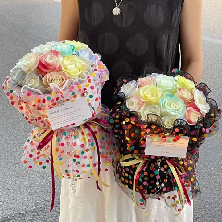 IUYJN Colorful Dot Flower Wrapping Mesh Transparent Cute Packing ...