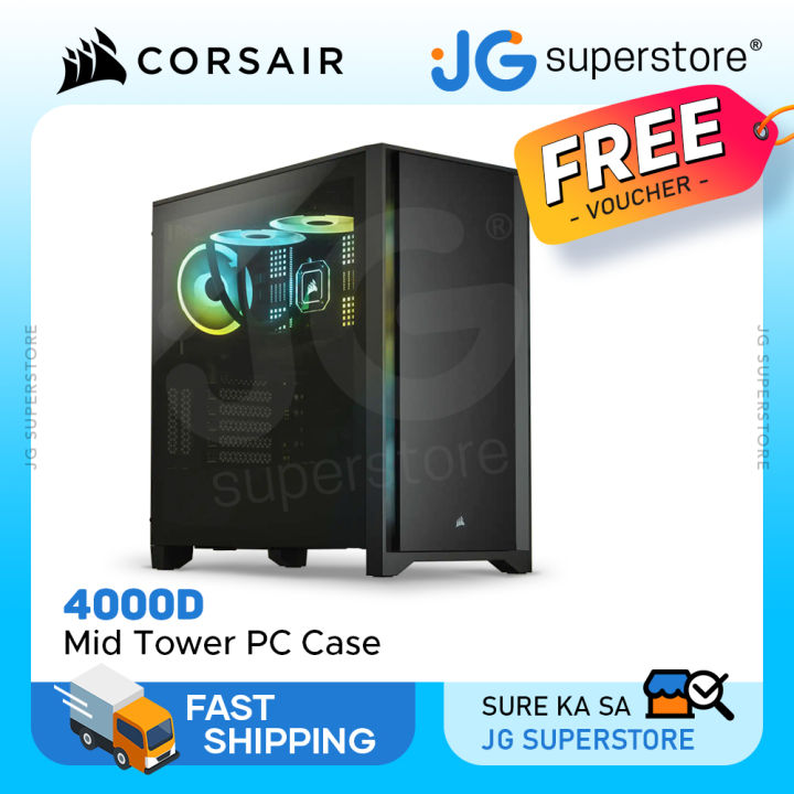 CORSAIR 4000D Mid-Tower ATX PC Case with Slide-On Tempered Glass Side ...