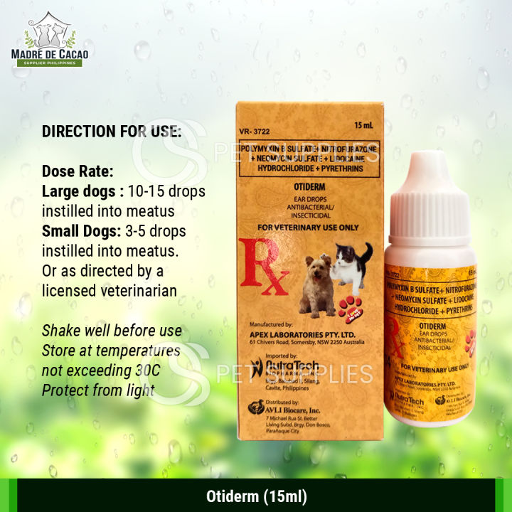 Otiderm Ear Drops Antibacterial and Insecticidal For Dogs and Cats 15mL ...