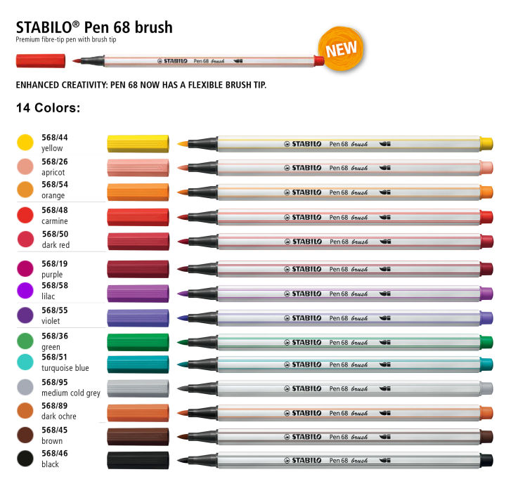 STABILO Pen 68 Brush Fiber Tip Pen Marker Set for Calligraphy Art ...