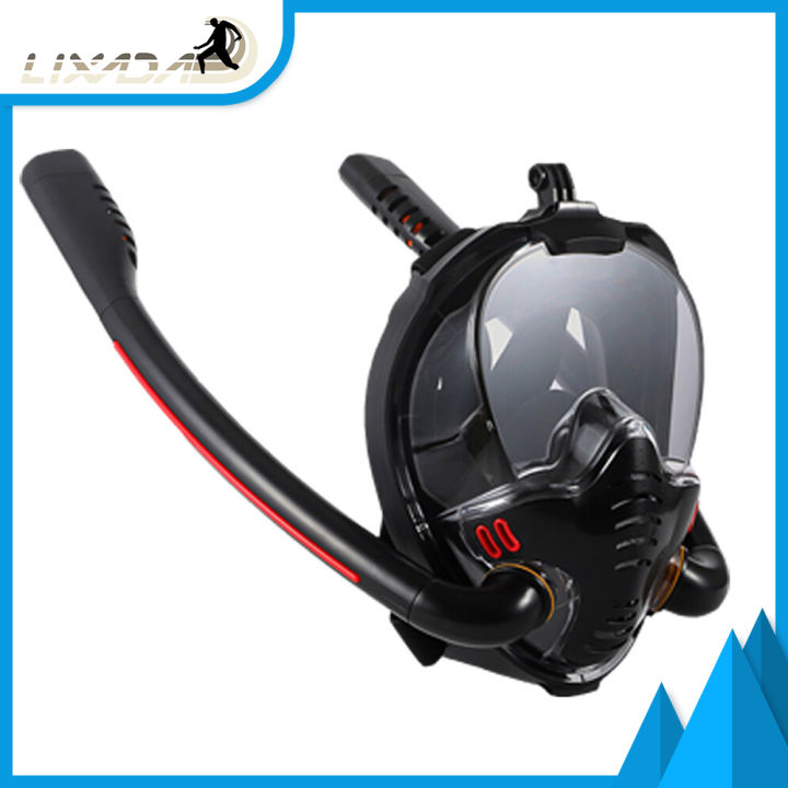 Snorkeling Mask Double Tube Silicone Full Dry Diving Mask Adults ...